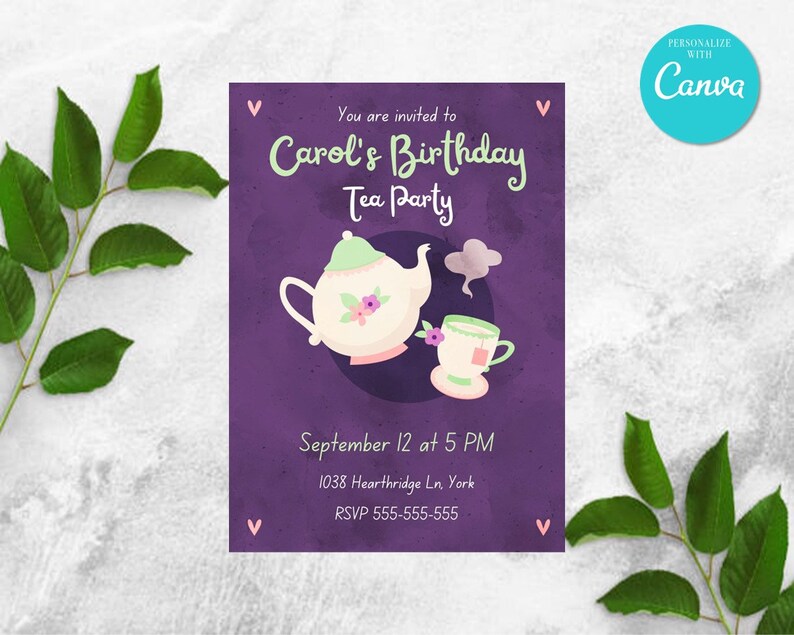 EDITABLE Tea Party Birthday Invitation, Colorfull Par-tea Invite ...