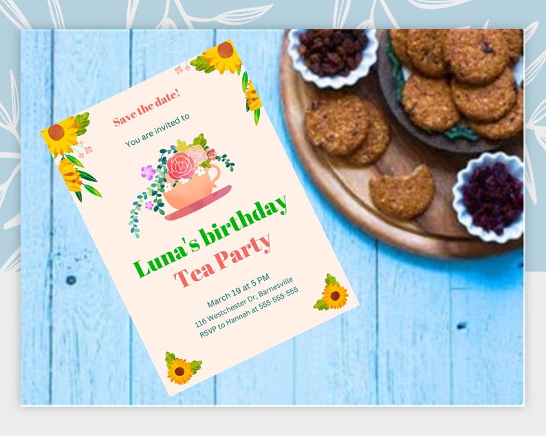 EDITABLE Tea Party Birthday Invitation Colorfull Par-tea - Etsy