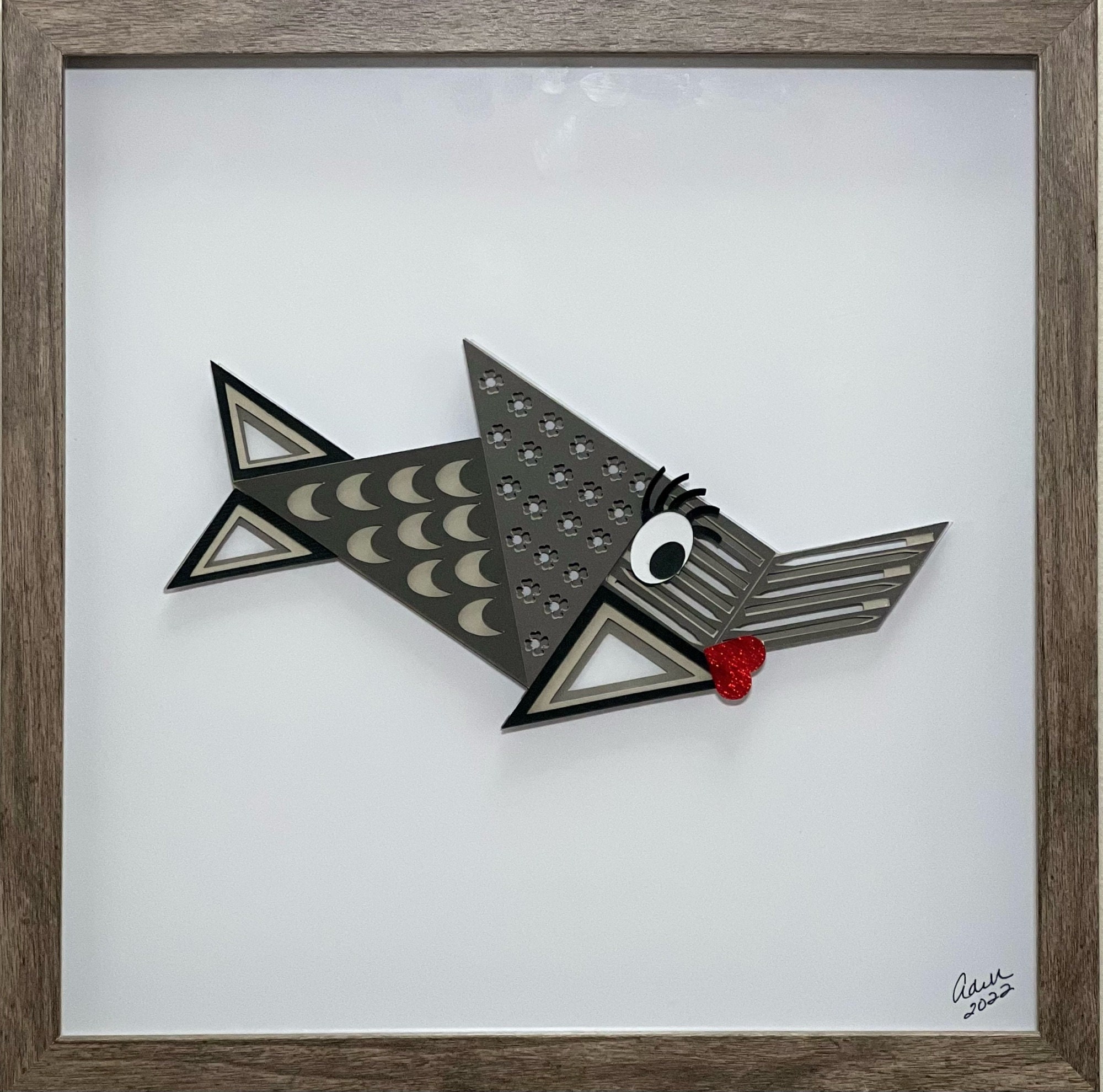 Shades of Gray Pythagoras Tangram Fish Collection. Paper Craft Wall Art ...