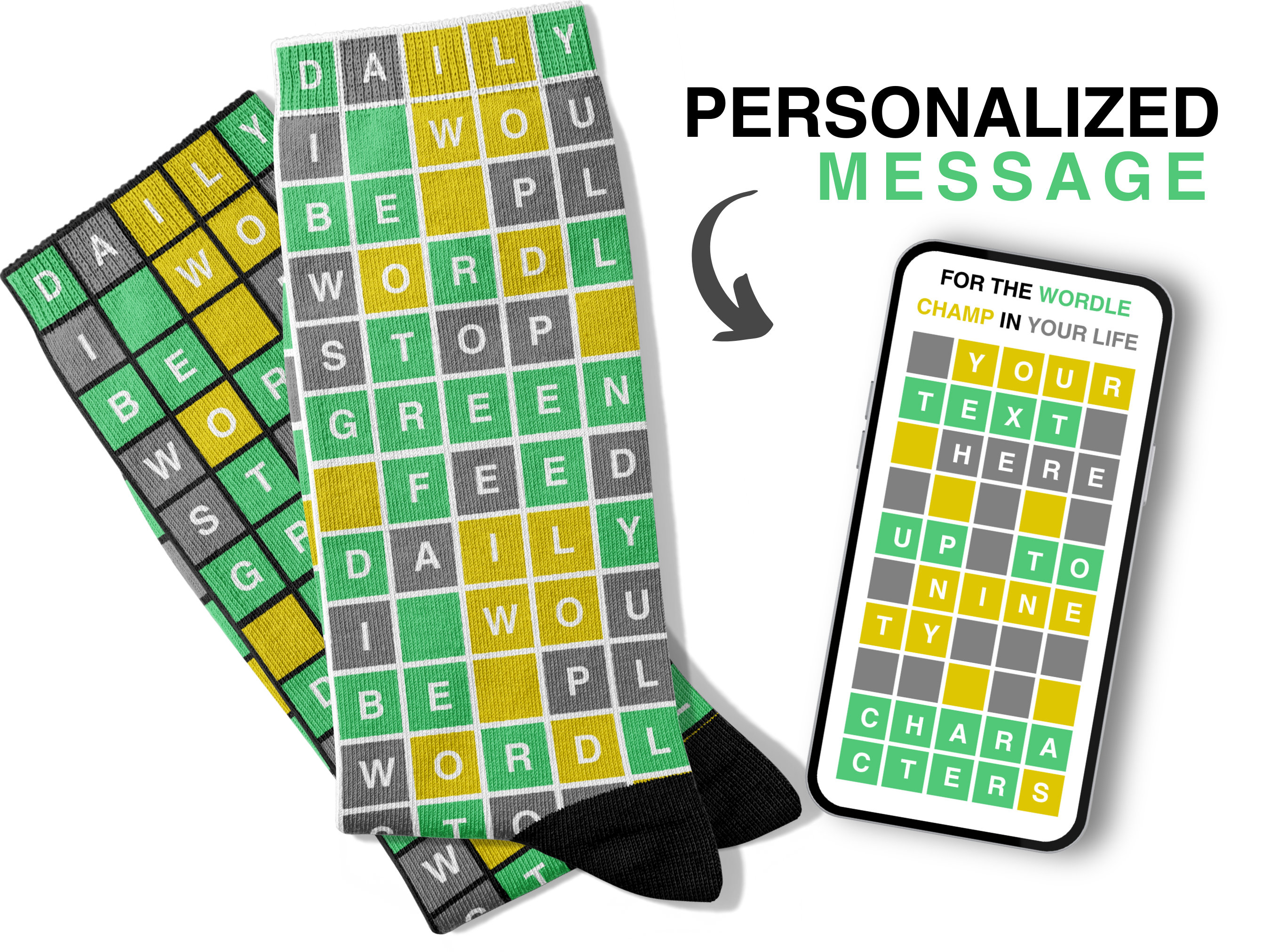 Personalized Wordle Puzzle Socks | Fun Colorful Word Game Socks | Socks ...