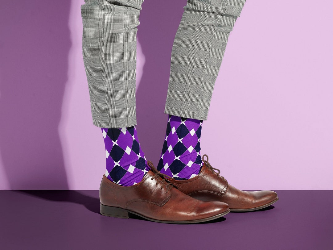 Classic Purple & White Argyle Pattern Socks | Mens Dress Socks ...