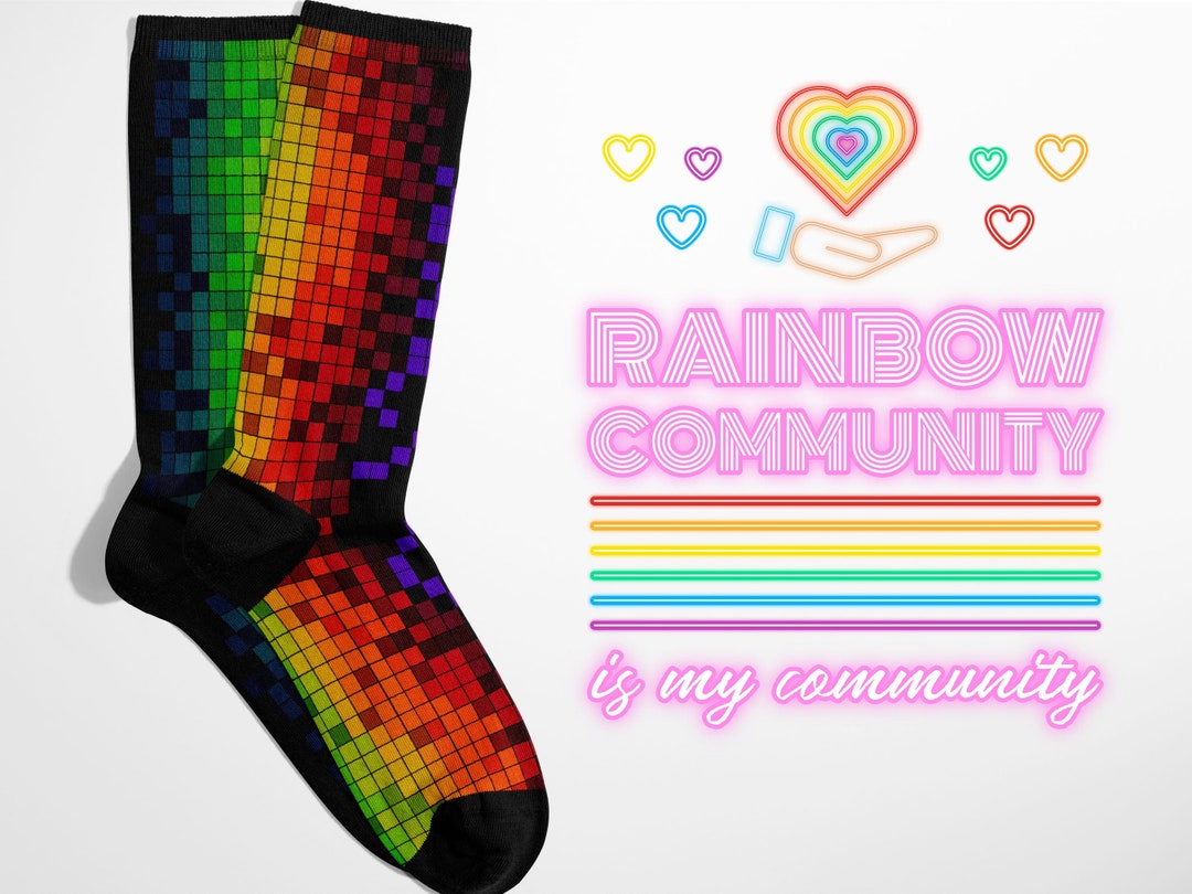 Retro Rainbow Pride Socks 8 Bit Pixel Pattern, Pride Month Gift Socks ...