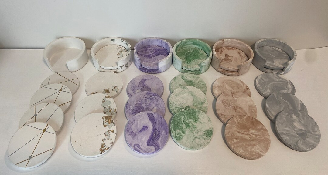 Cement Coasters With Holder - Etsy