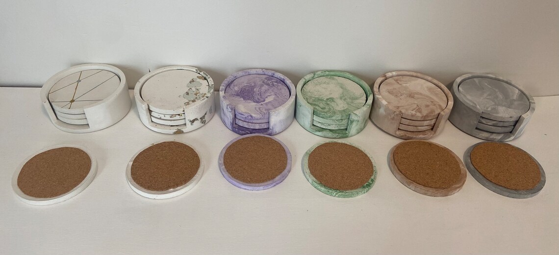 Cement Coasters With Holder - Etsy