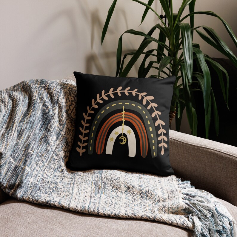 Boho Rainbow Decorative Pillow Black Colorful Home Decor Throw Pillow ...