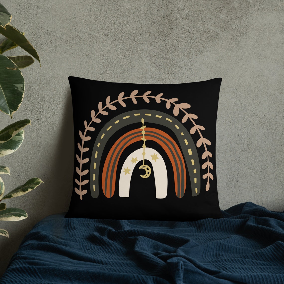 Boho Rainbow Decorative Pillow Black Colorful Home Decor Throw Pillow ...
