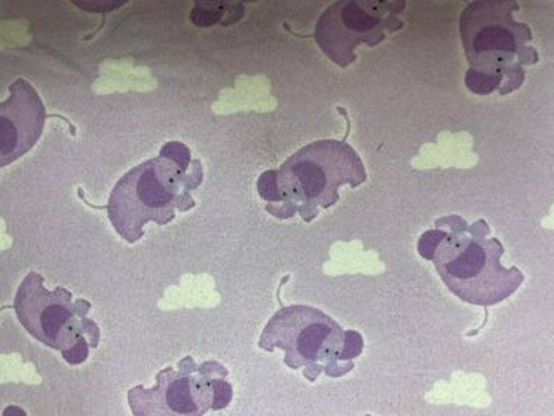 Elephant Lavender and White Clouds Flannel Print. 100% Cotton Flannel ...