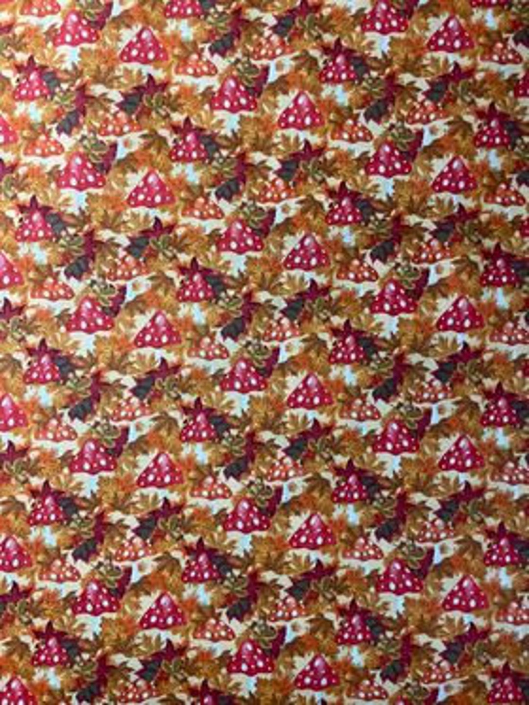 Mushrooms Fabric Mushrooms and Leaves Fat Quarter (18" X 22") Quilting ...