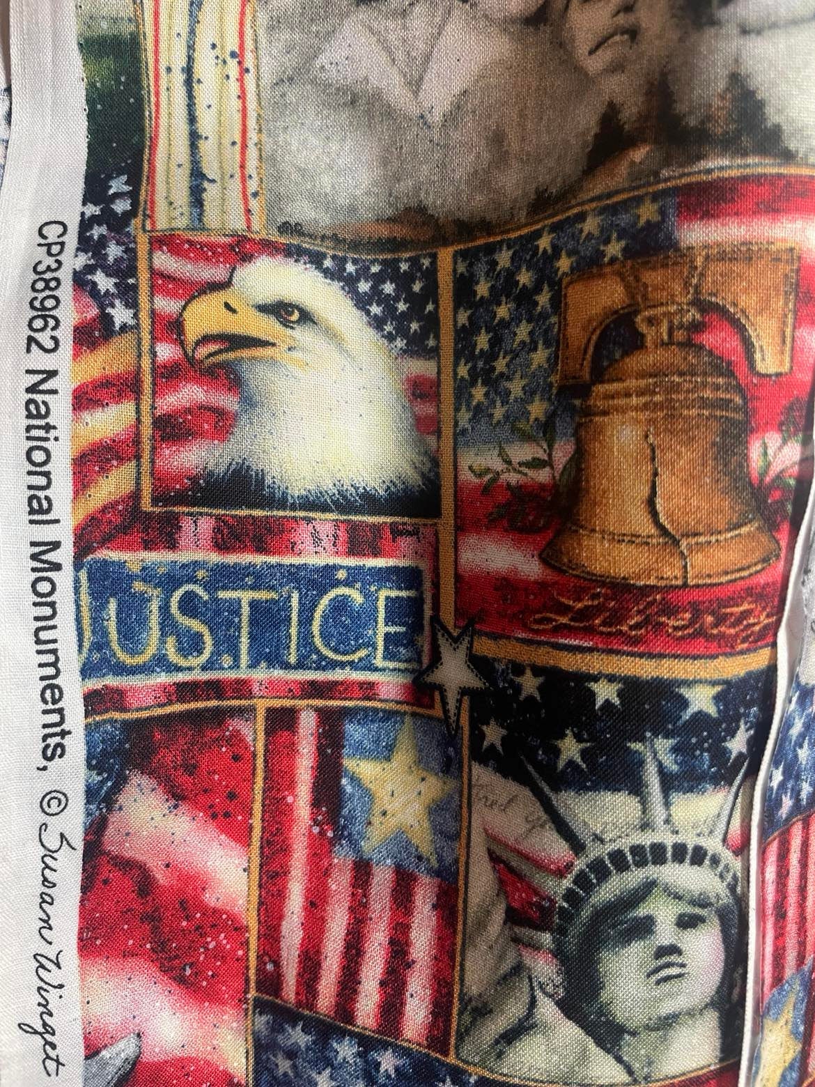 Patriotic Fabric Statue of Liberty, American Flag Waving Mount Rushmore ...