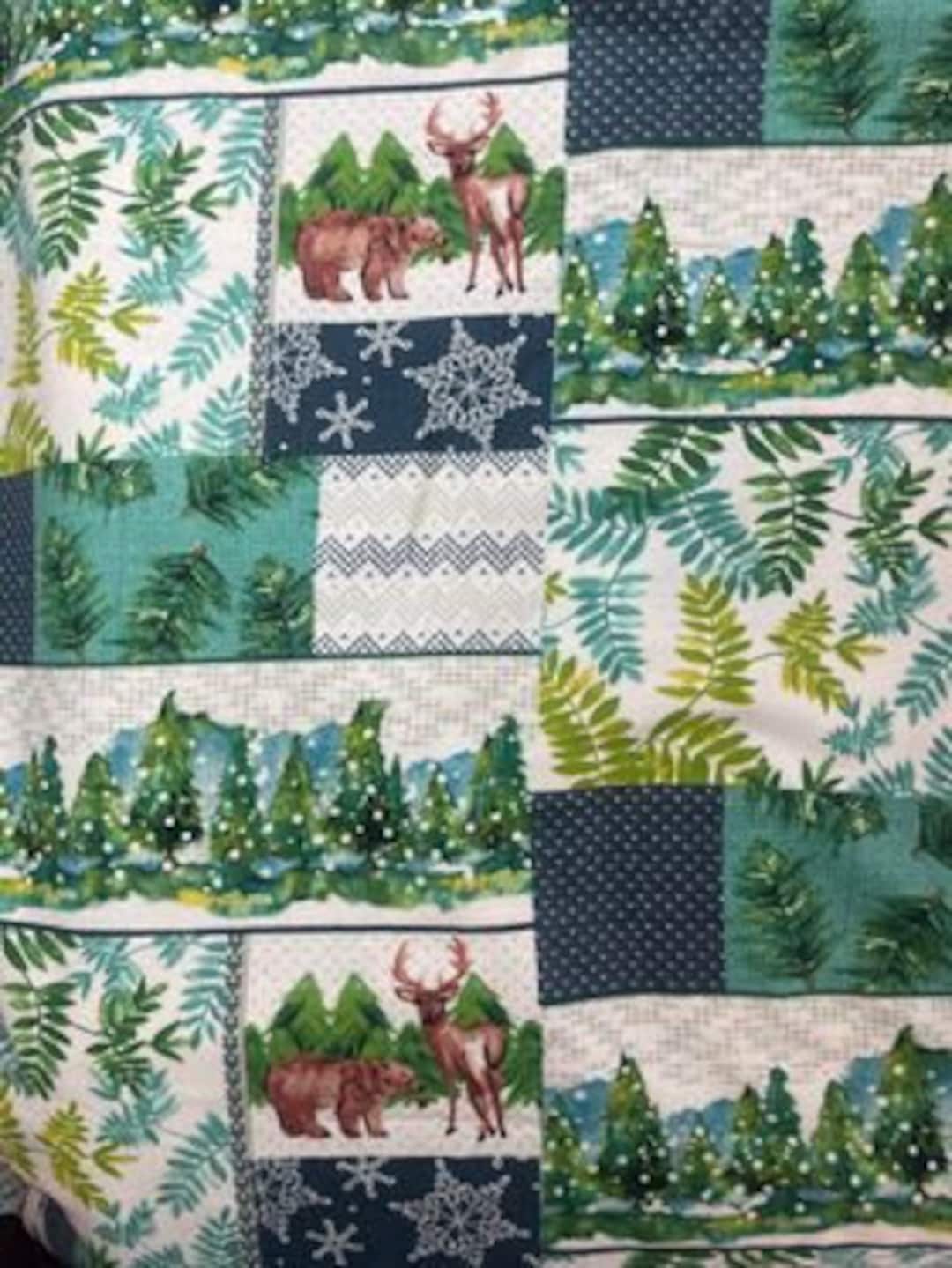 Winter Flannel Outdoor Forest, Bear and Deer . 100% Cotton Flannel Sold ...