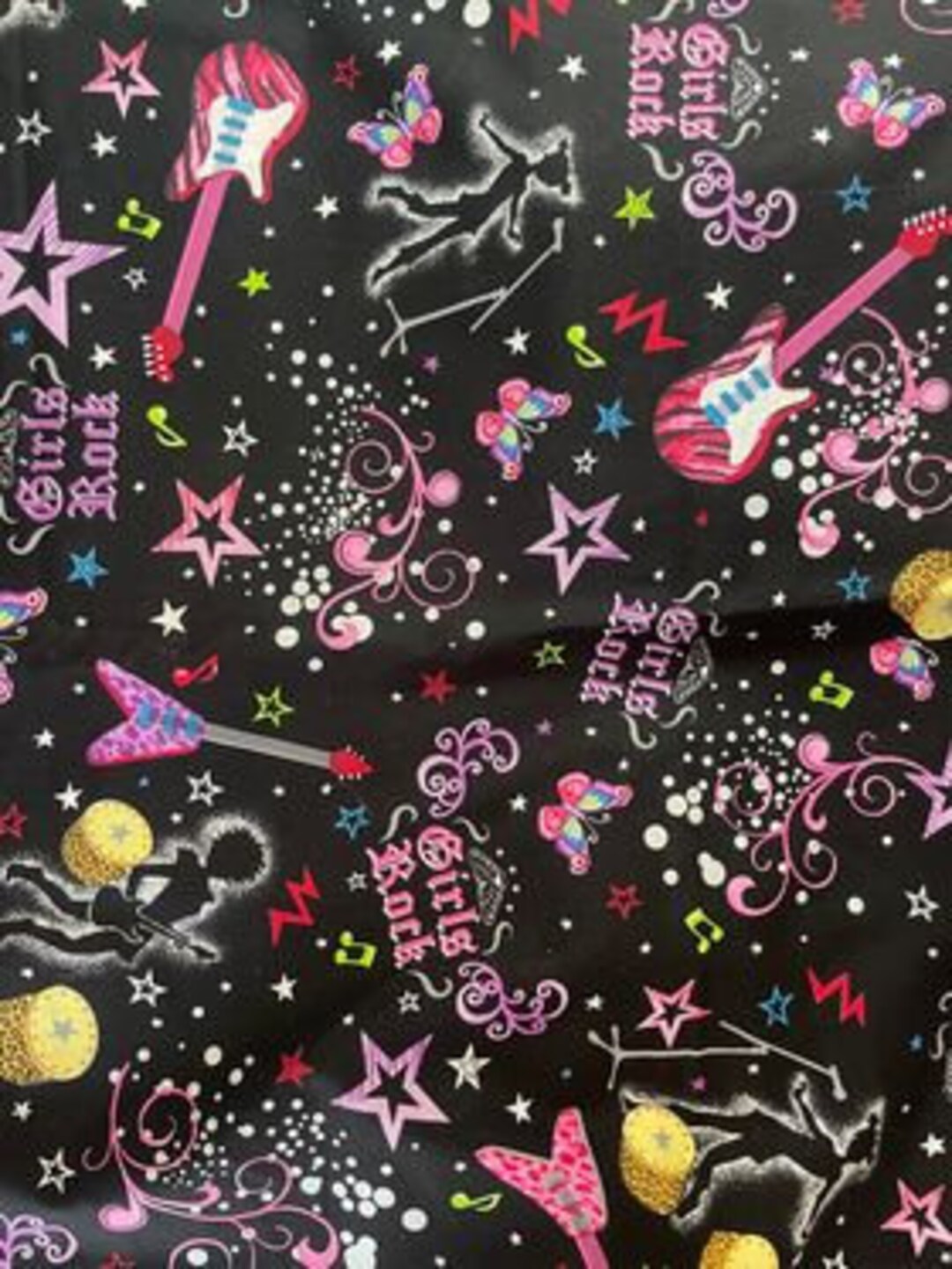 Girls Rock Fabric Guitar Music Dance Girl Power Quilting Sewing Fabric ...