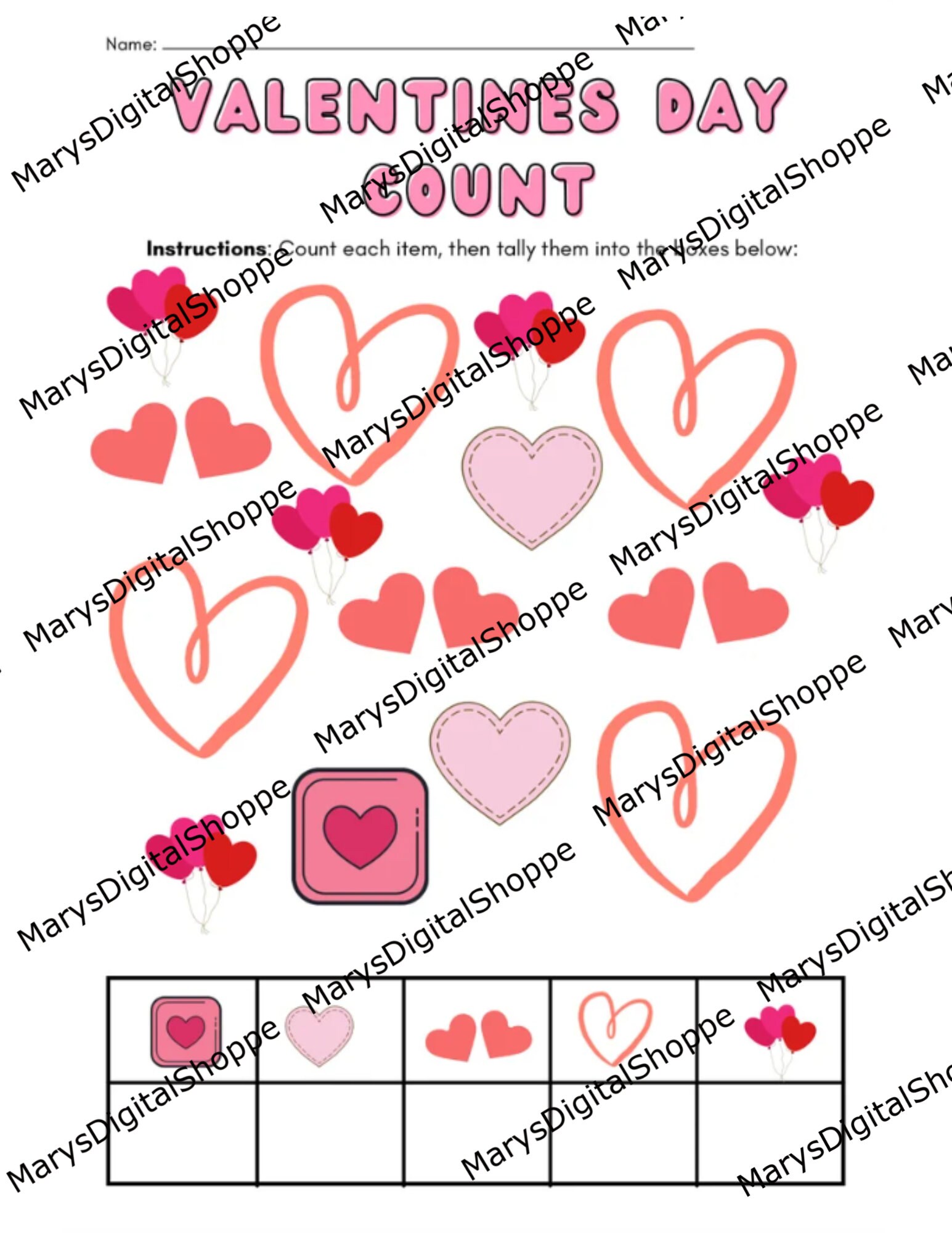 Printable Valentines Day Counting Sheet Valentines Day for - Etsy