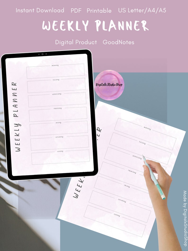 Weekly Planner Printable, Weekly Notes Printable, Digital Product, Note ...