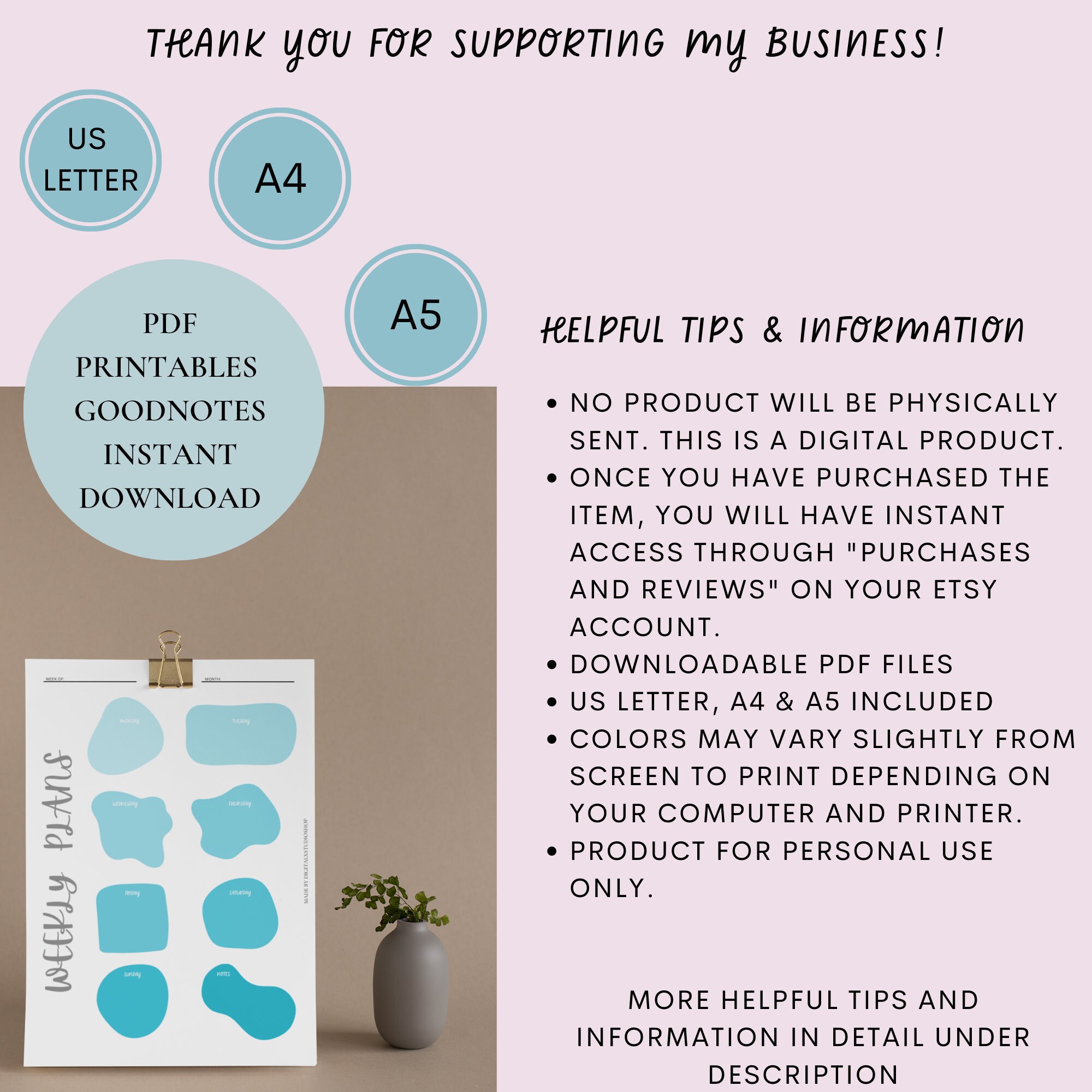 Weekly Notes Printable, Weekly Planner Printable, Instant Download ...