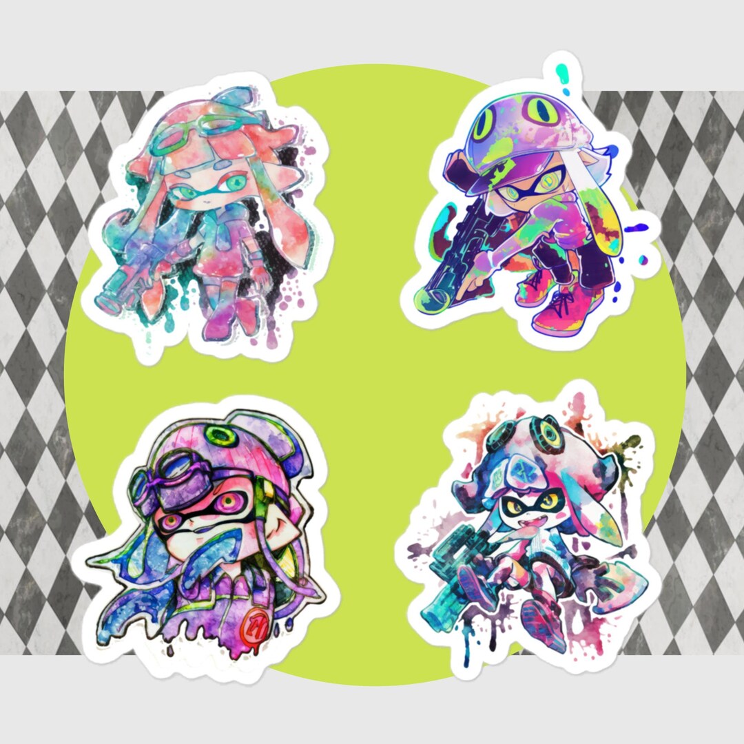 Neon Colored Watercolor Splatoon Sticker Set Playful and - Etsy
