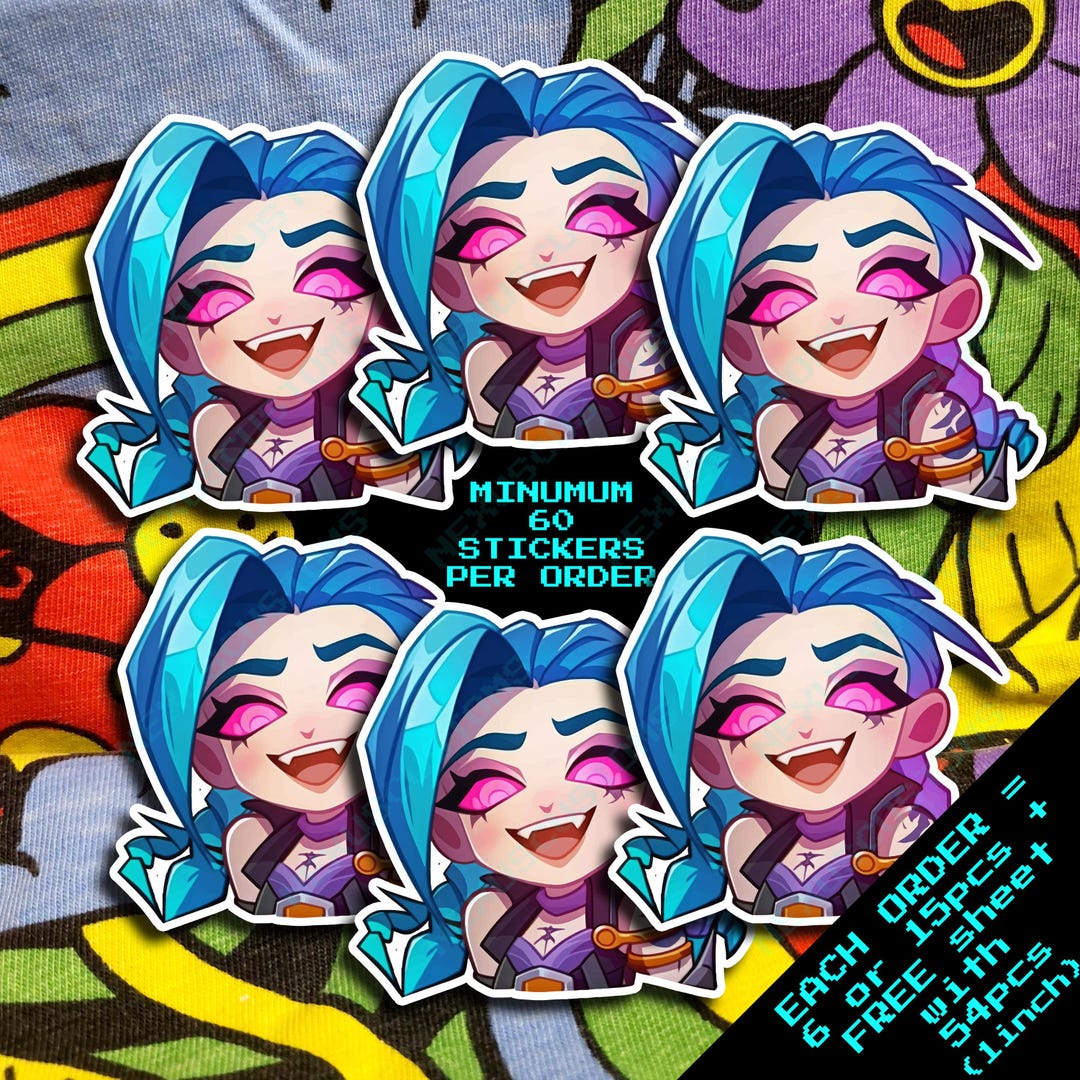 Pack of 60 Jinx Chibi Stickers, League of Legends Arcane LOL Gamer ...