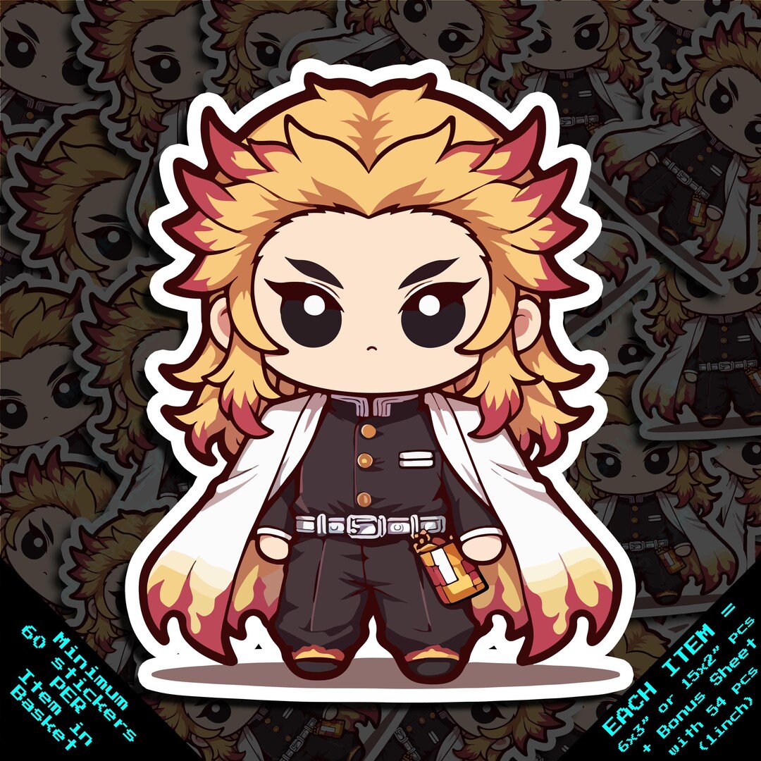 Kyojuro Sticker Pack of 60 Chibi Demon Slayer, Kimetsu No Yaiba ...