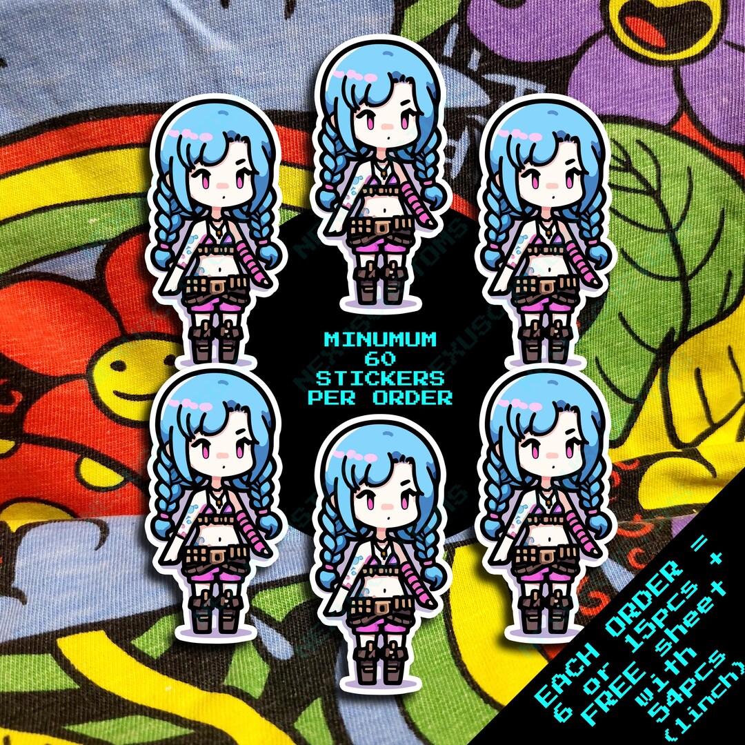 Pack of 60 Jinx Chibi Stickerss, League of Legends Arcane LOL Gamer ...