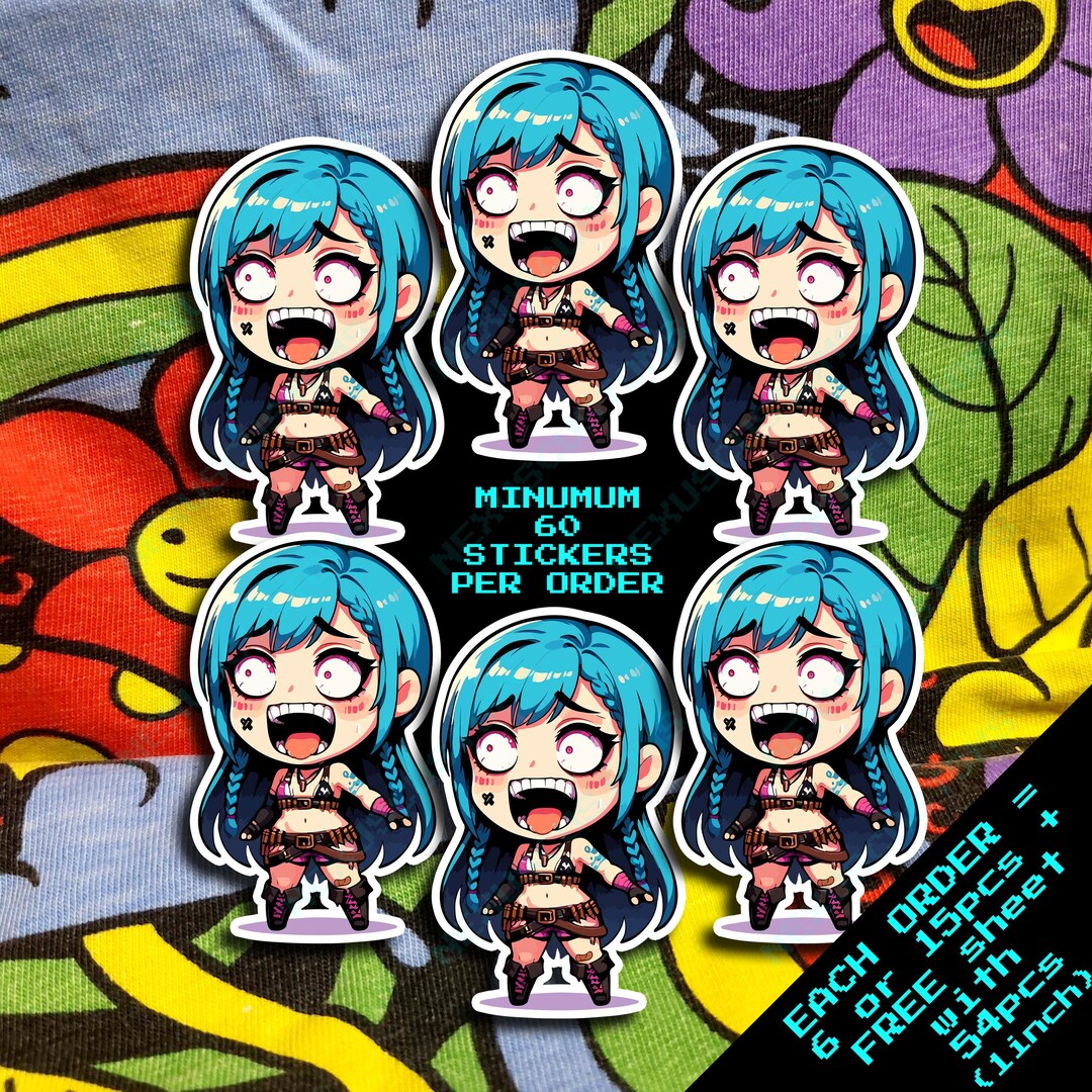 Pack of 60 Jinx Chibi Stickers, League of Legends Arcane LOL Gamer ...