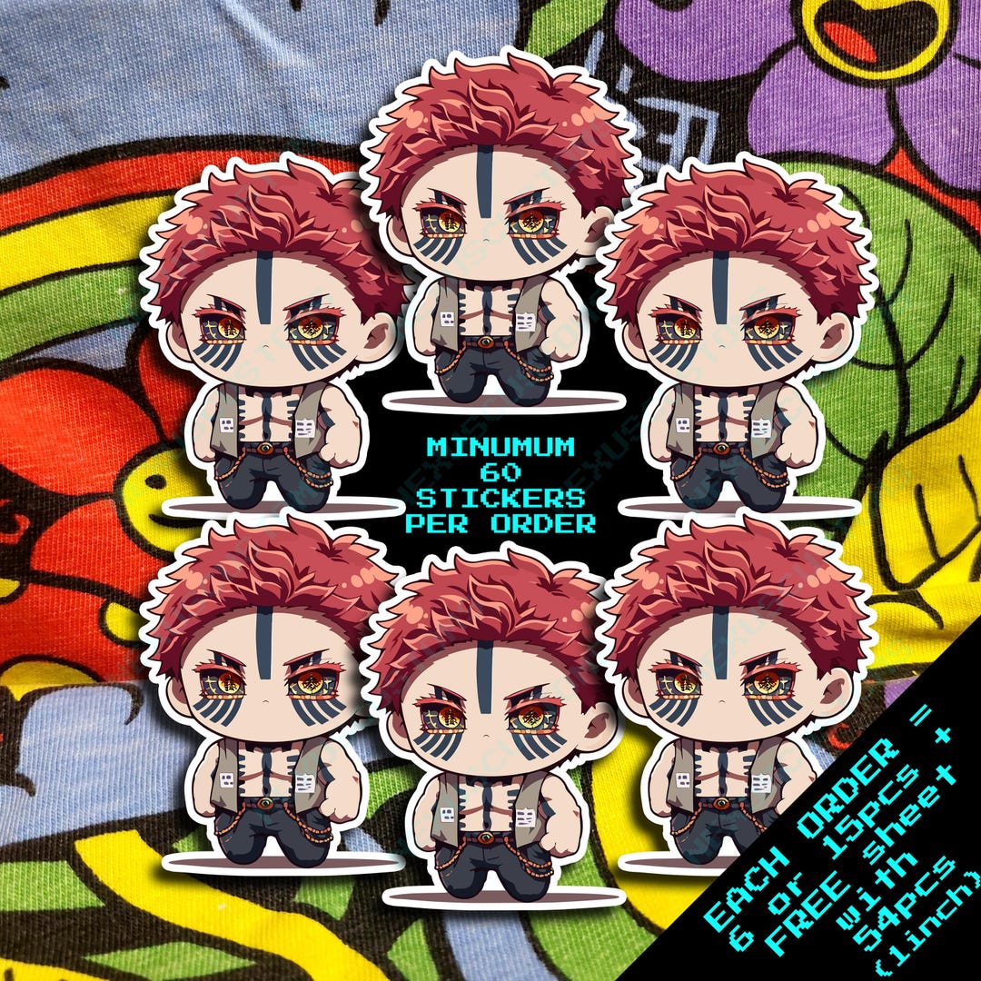 Pack of 60 Demon Slayer Akaza Sticker, Chibi Akaza Stickers Kimetsu No ...