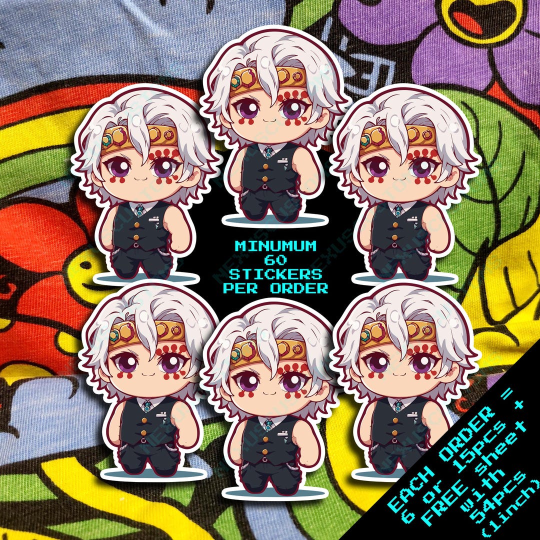 Demon Slayer Tengen Sticker, Pack of 6 Chibi Tengen Stickers, Kimetsu ...