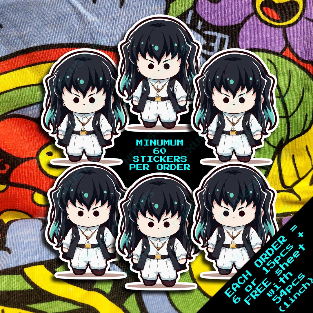 Pack of 60 Demon Slayer Muichiro Sticker, Chibi Muichiro Stickers ...