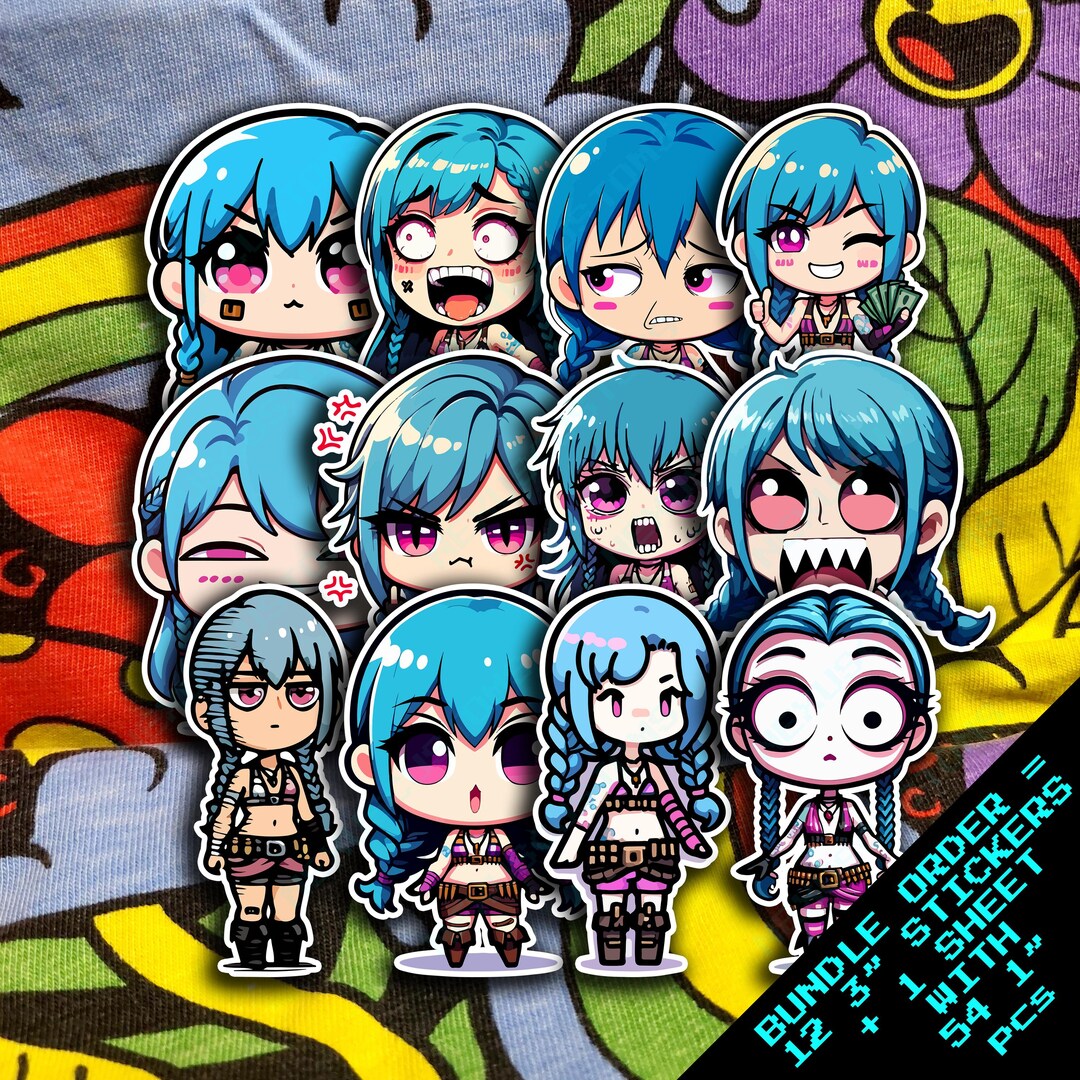 Set of 60 Jinx Chibi Stickers League of Legends Arcane LOL Gamer Decals ...