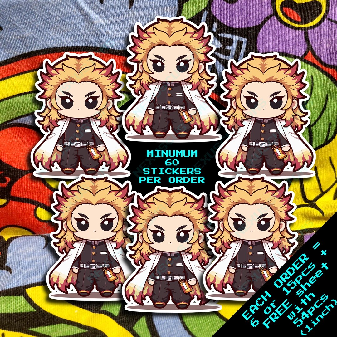 Demon Slayer Kyojuro Sticker, Pack of 6 Chibi Kyojuro Stickers, Kimetsu ...
