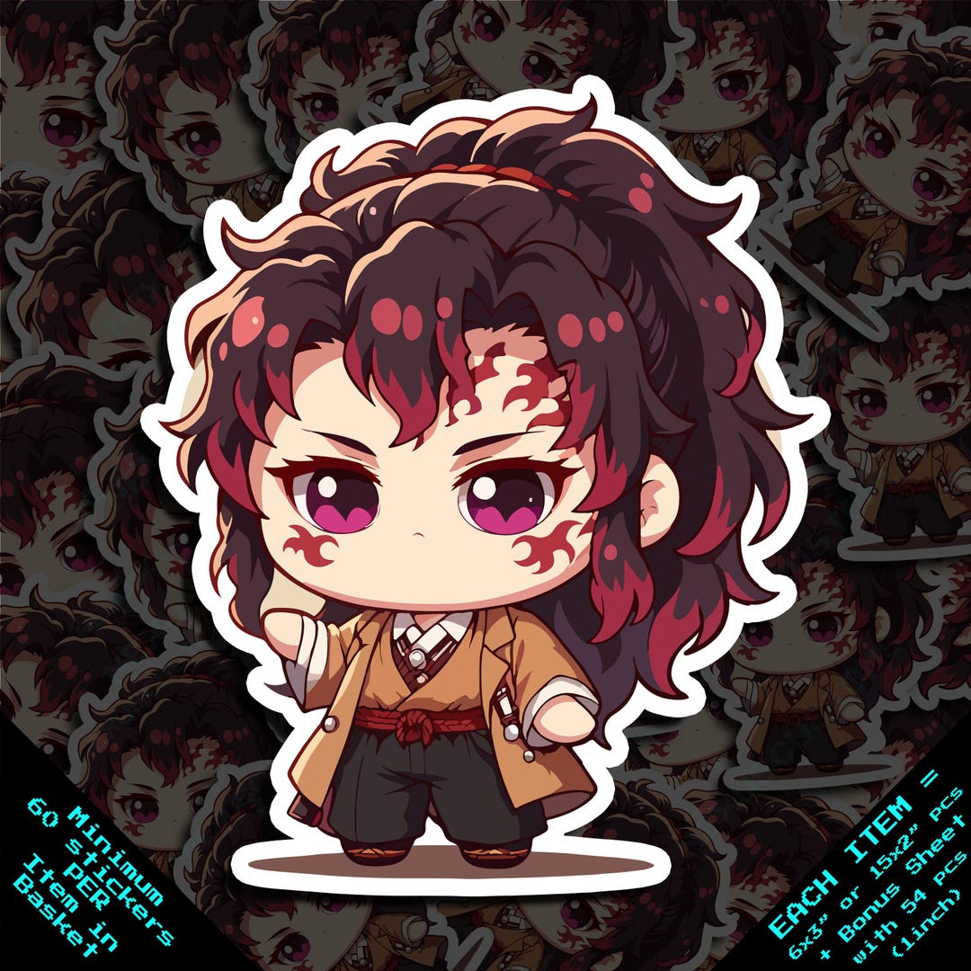 Pack of 60 Demon Slayer Yoriichi Sticker, Chibi Yoriichi Stickers ...