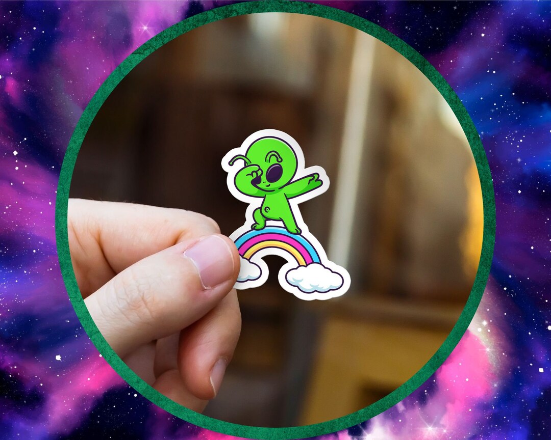 Alien Stickers Alien Dab on Rainbow UFO Space Stickers - Etsy