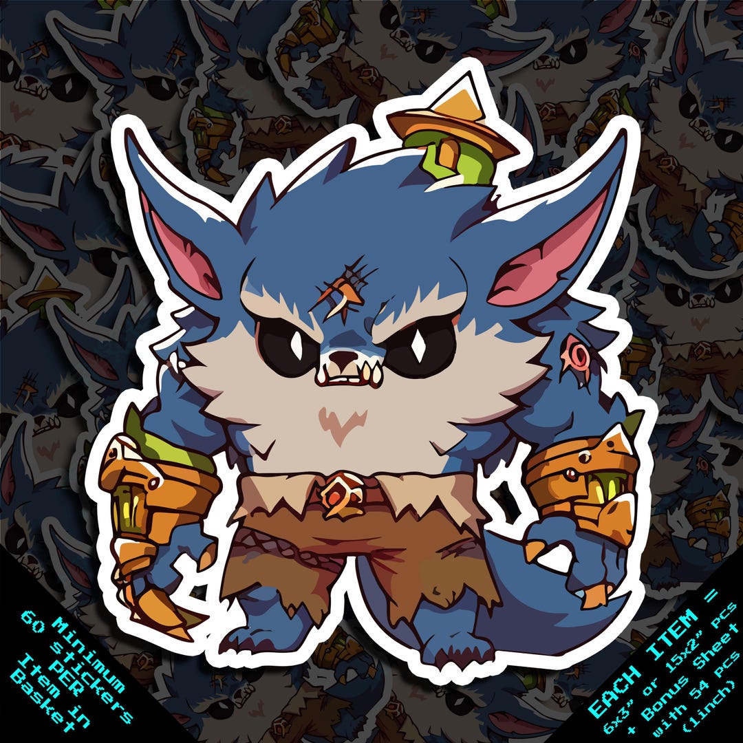 League of Legends Stickers Pack of 60 Warwick Chibi Stickers, League of ...