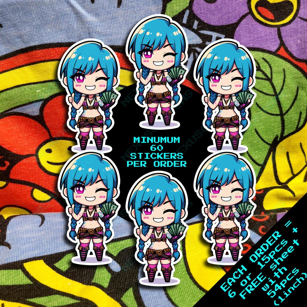 Pack of 60 Jinx Chibi Stickers, League of Legends Arcane LOL Gamer ...