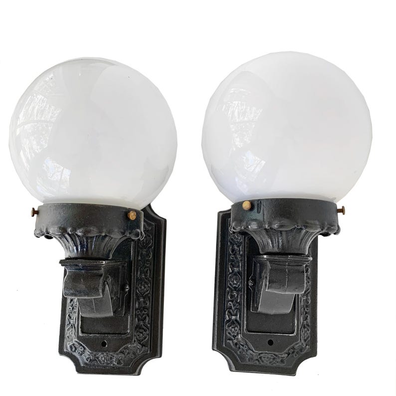 Pair Antiue Early 1900s Cast Iron Sconce Lights 1900 Restored Art ...