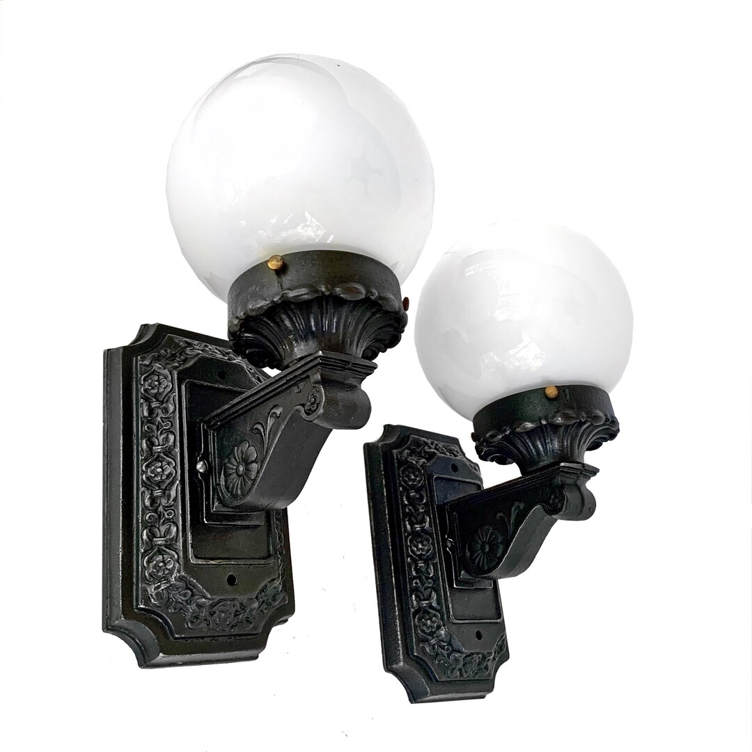 Pair Antiue Early 1900s Cast Iron Sconce Lights 1900 Restored Art ...