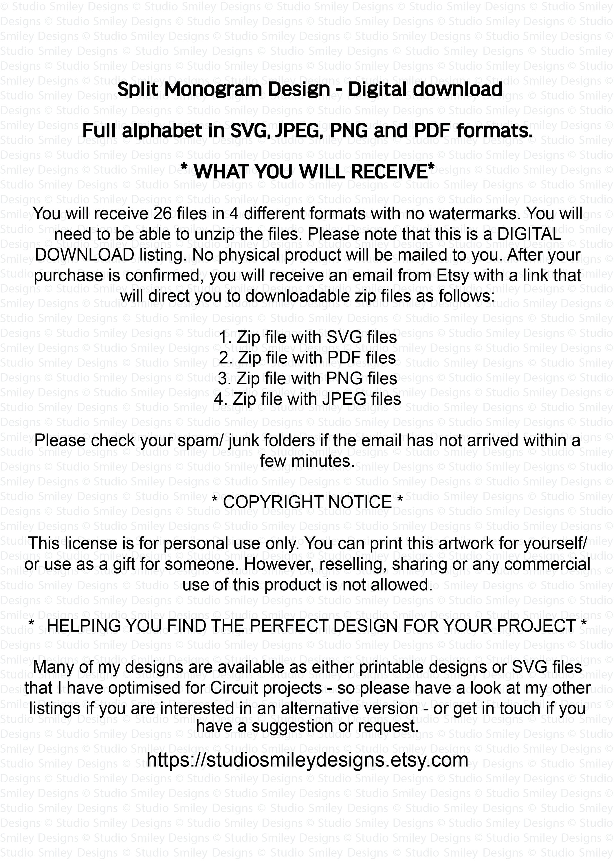 Split Monogram Design - Full Alphabet - Digital Download - Svg/pdf/png ...