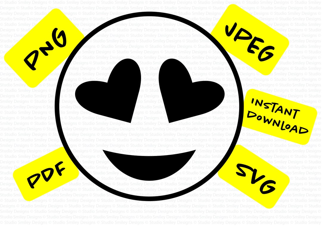 Smiley Face Large Heart Eyes SVG Digital Download svg, Jpg, Png, and ...