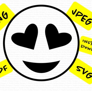 Smiley Face Large Heart Eyes SVG - Digital Download (svg, Jpg, Png, and ...