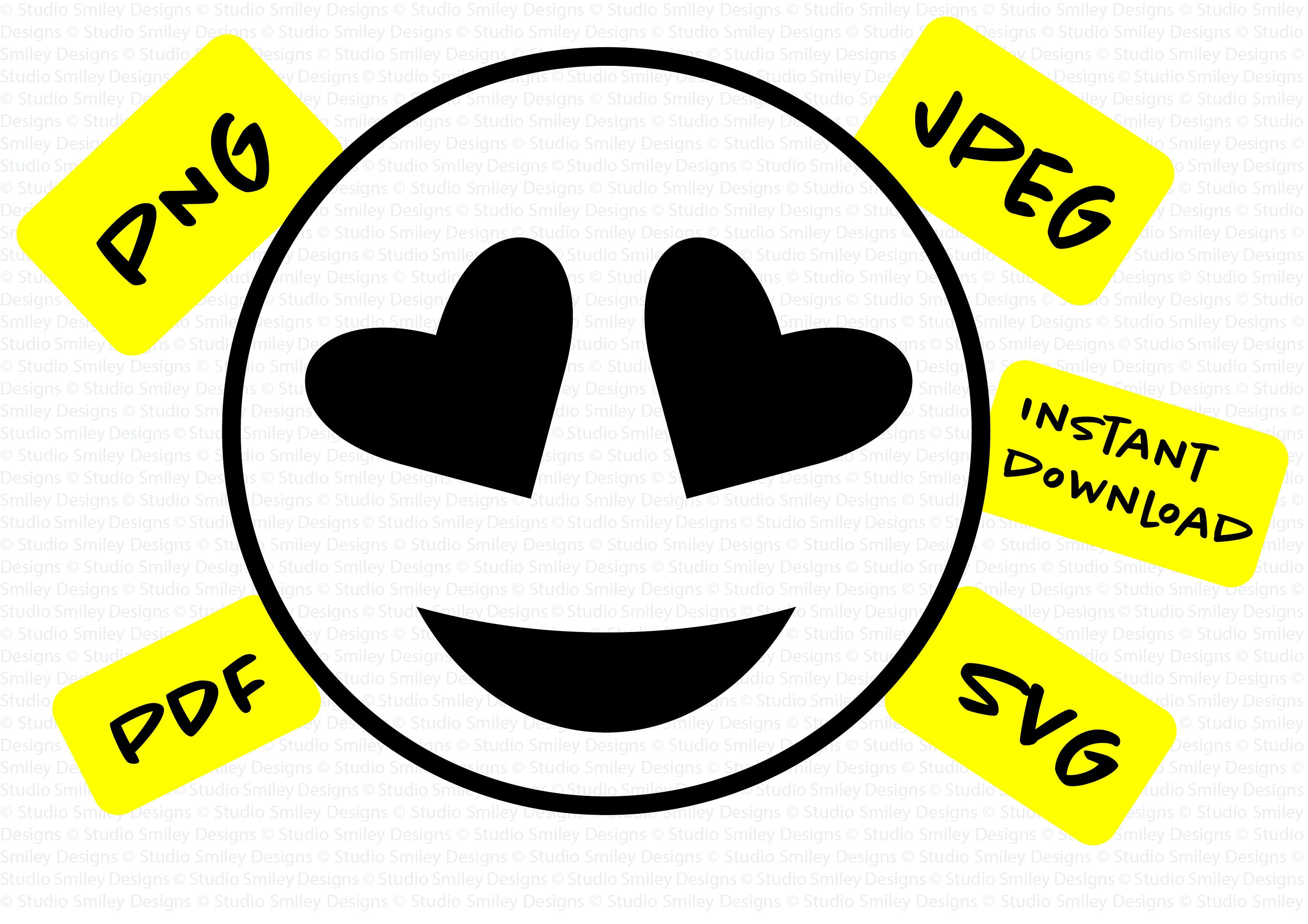 Smiley Face Large Heart Eyes SVG - Digital Download (svg, Jpg, Png, and ...