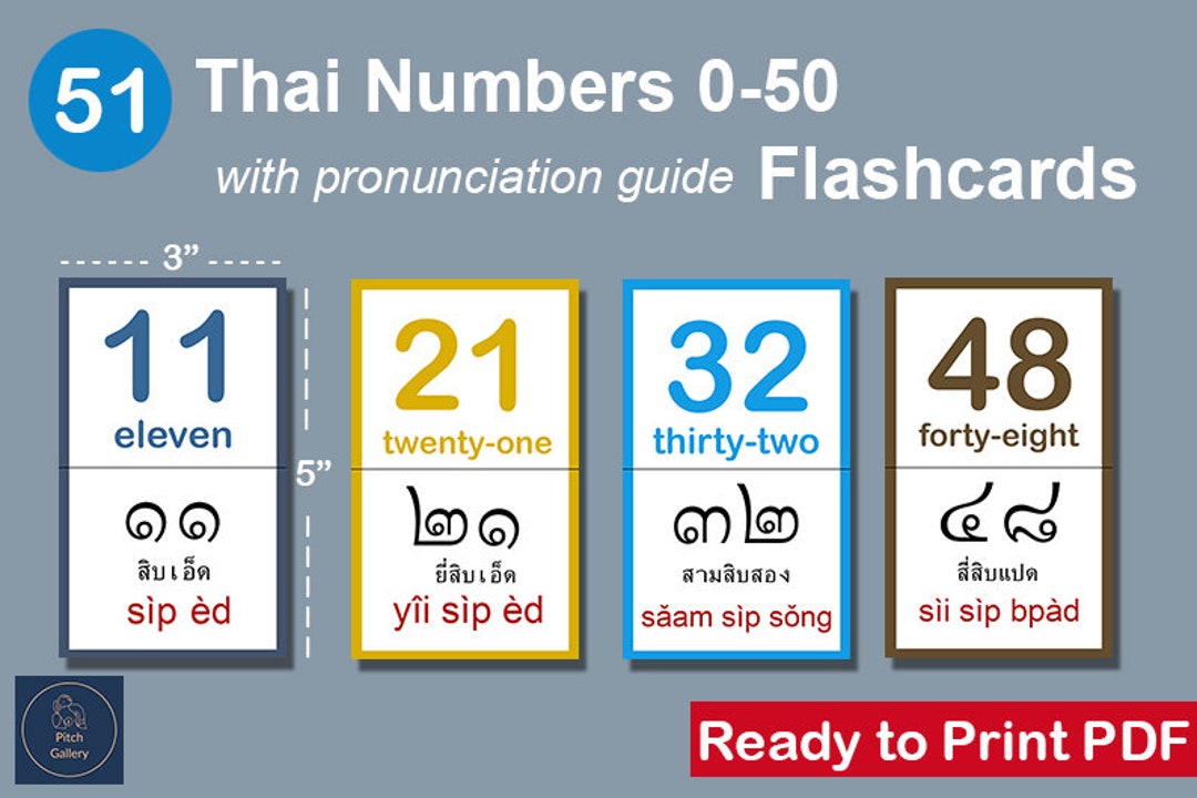 Digital Thai Number Flashcards 0-50 - Etsy