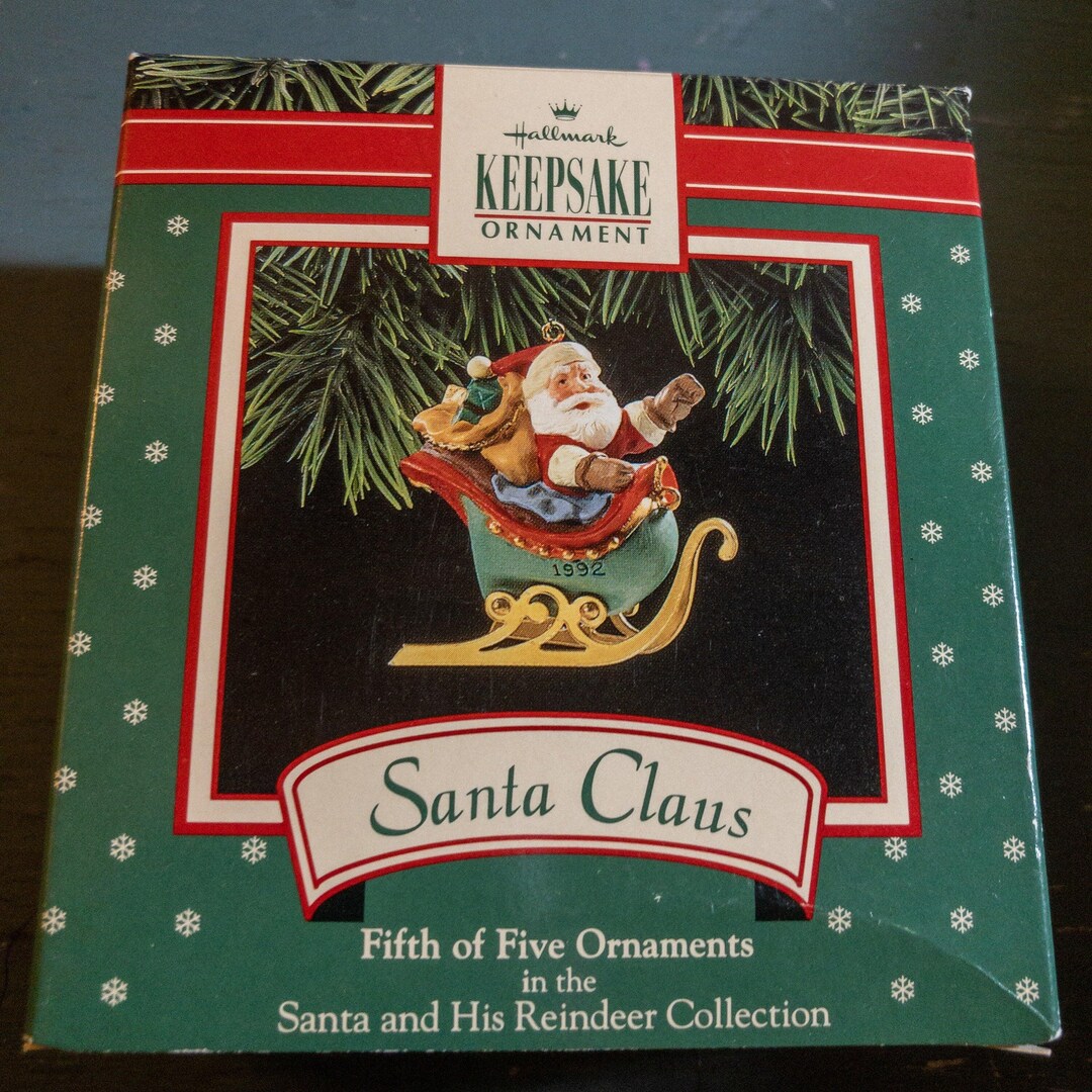 Hallmark,santa and Reindeer, Santa Claus Sled, Dated 1992, Keepsake ...