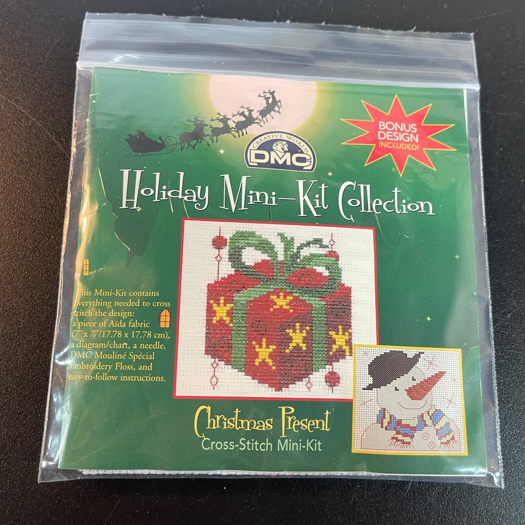 DMC Christmas Present & Snowman Holiday Mini Cross Stitch Kit - Etsy