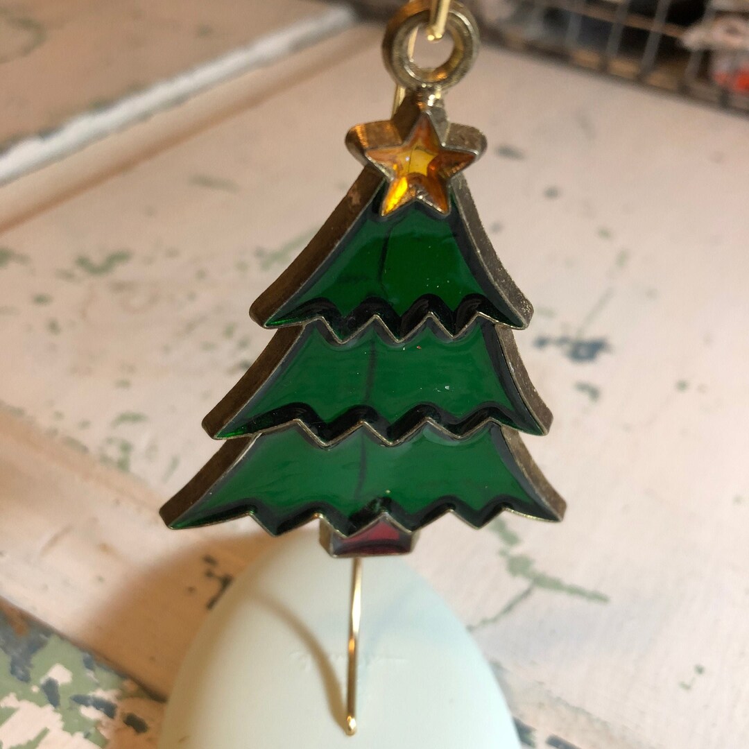 Stained Glass Evergreen Tree Vintage Gold Tone Mini Ornament - Etsy