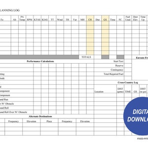 Flight Planning Log Printable, Cross-country Log Printable, Flight ...