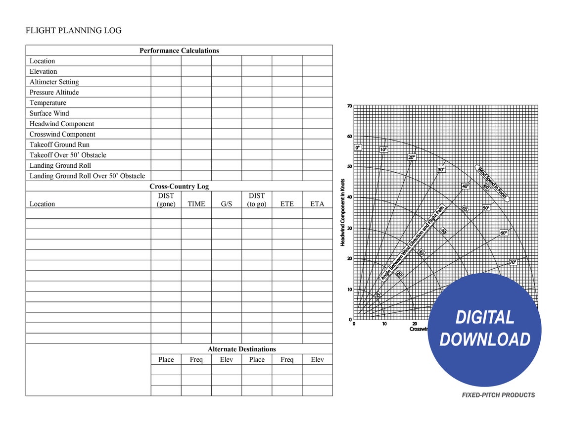 Flight Planning Log Printable, Cross-country Log Printable, Flight ...