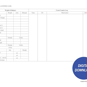 Flight Planning Log Printable, Cross-country Log Printable, Flight ...