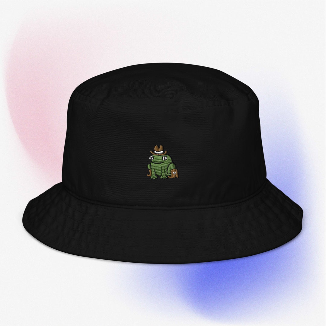 Organic Bucket Hat With Cowboy Frog Unisex, Embroidered Bucket Hat ...