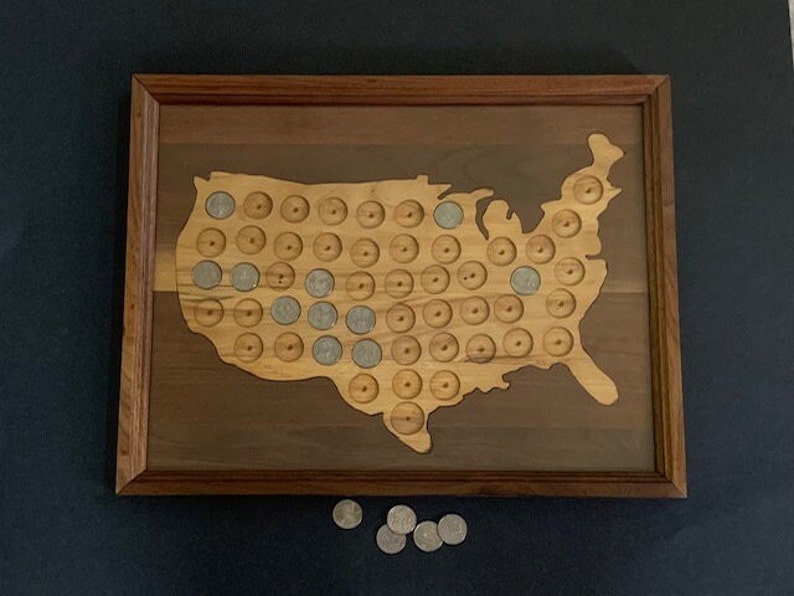 US 50 State Quarter Board With Map Inlay Handmade Black Walnut/oak ...