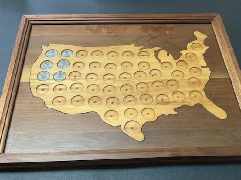 US 50 State Quarter Board With Map Inlay Handmade Black Walnut/oak ...