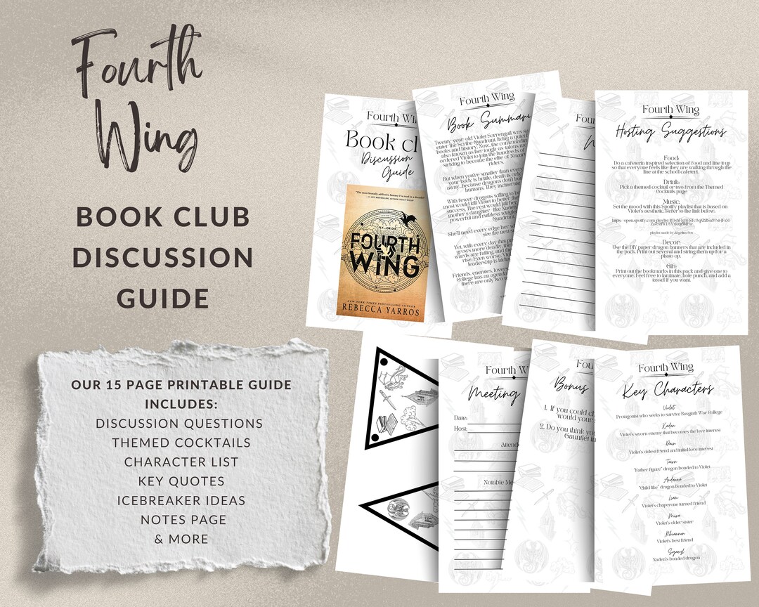 Fourth Wing Book Club Discussion Guide / Rebecca Yarros Book Themed ...