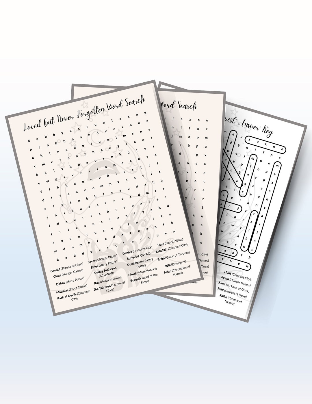 Fantasy Characters Word Search Puzzle Game Digital Download / Crossword ...